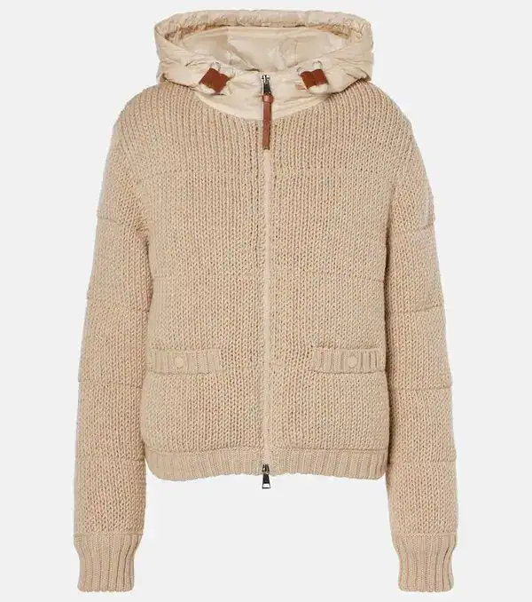 Moncler Ribbed-Knit Wool Puffer Jacket Beige Editorialist