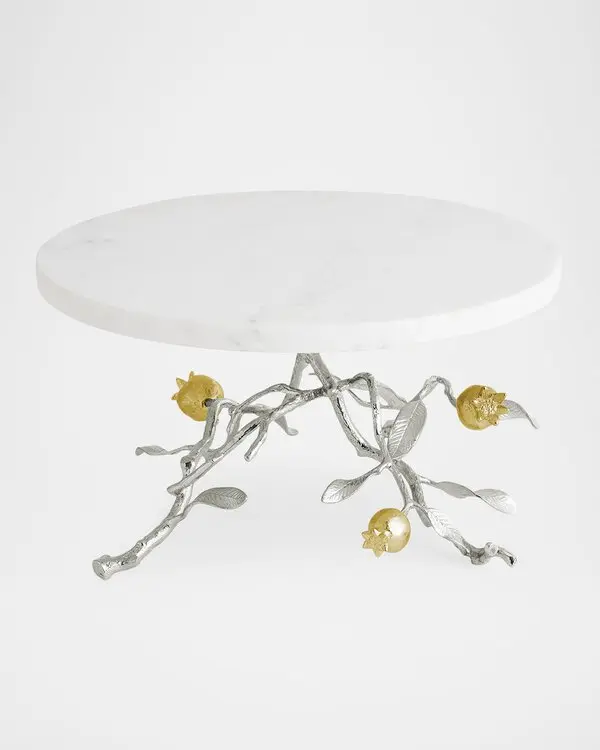 Michael Aram Pomegranate Silver & Gold Cake Stand With 24k Goldplate