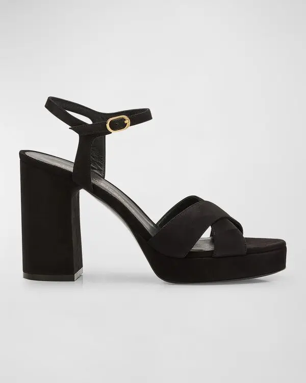 STUART WEITZMAN Dayna Suede Crisscross Platform Sandals - Black