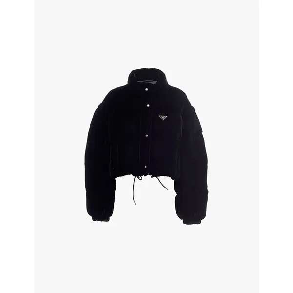 Prada Convertible Cropped Velvet-down Jacket - Black