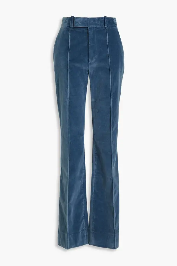 FRAME Slim Stacked Cotton-blend Velvet Straight-leg Pants - Slate Blue