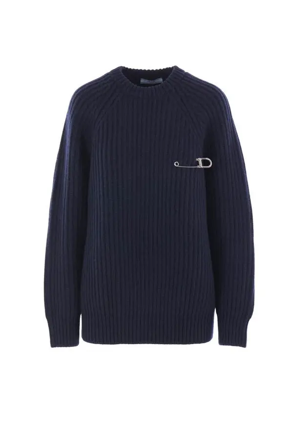 Prada Ribbed Wool And Cashmere Knit Sweater - Blue