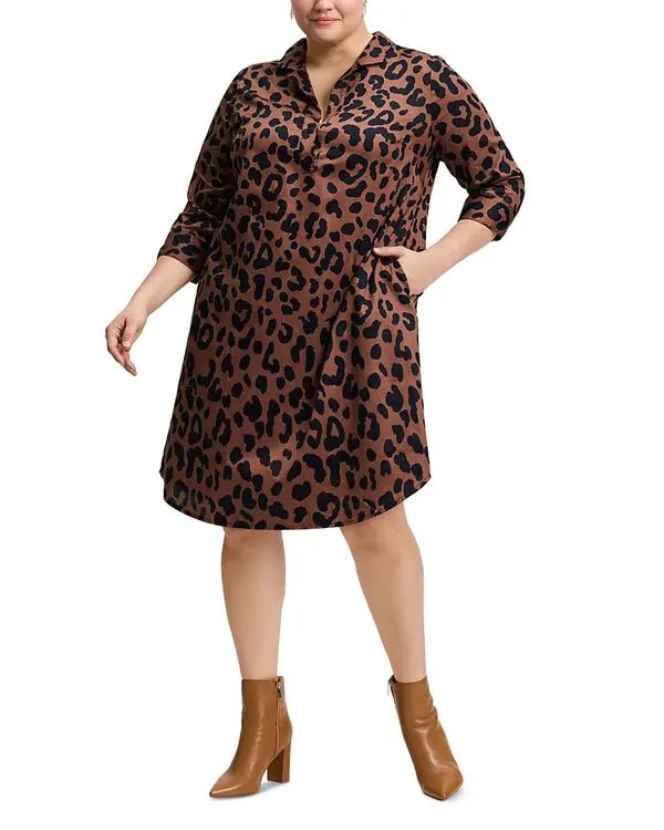 Foxcroft Sloane Cheetah Print Shirt Dress - Macchiato/black