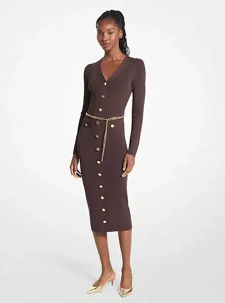Michael Kors Stretch Knit Belted Dress In Brown - 64% Off | Editorialist