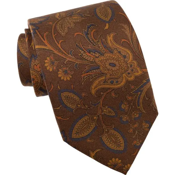 ELIZABETTA Borromeo Extra Long Printed Neck Tie - Pecan Brown
