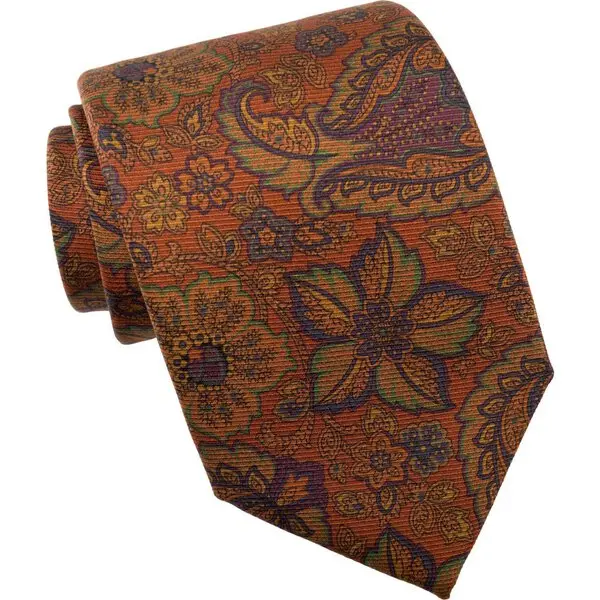 ELIZABETTA Trevi Extra Long Printed Neck Tie - Ginger