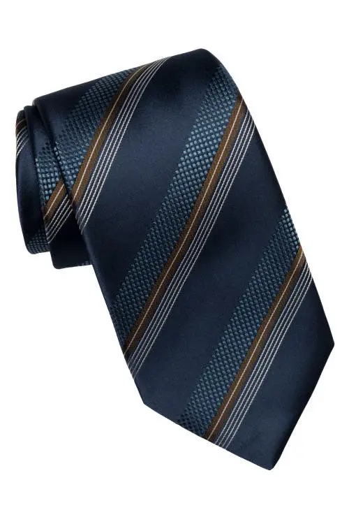 ELIZABETTA Corso Extra Long Striped Jacquard Neck Tie - Petrol Blue