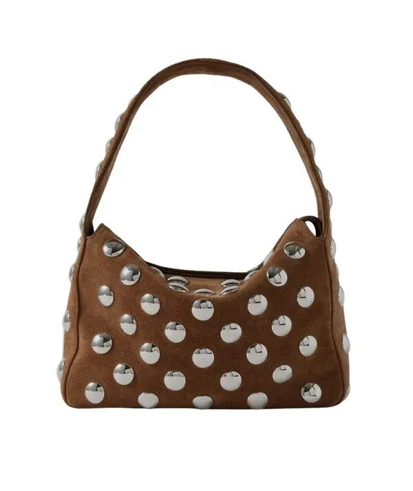 Khaite Elena Small Studded Suede Shoulder Bag - Brown