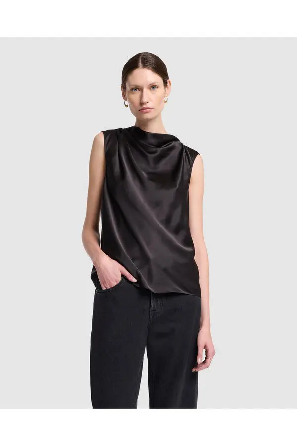 7 For All Mankind Silk High Neck Draped Blouse