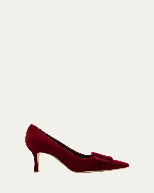 Manolo Blahnik Maysale Velvet Buckle Pumps - Dark Red