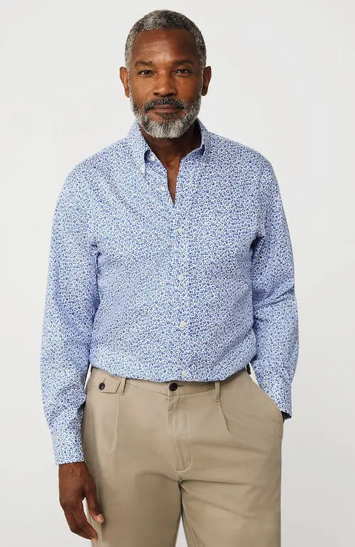 LANDS' END Traditional Fit Solid No Iron Supima Pinpoint Buttondown Collar Dress Shirt - Mariner Blue Blooms