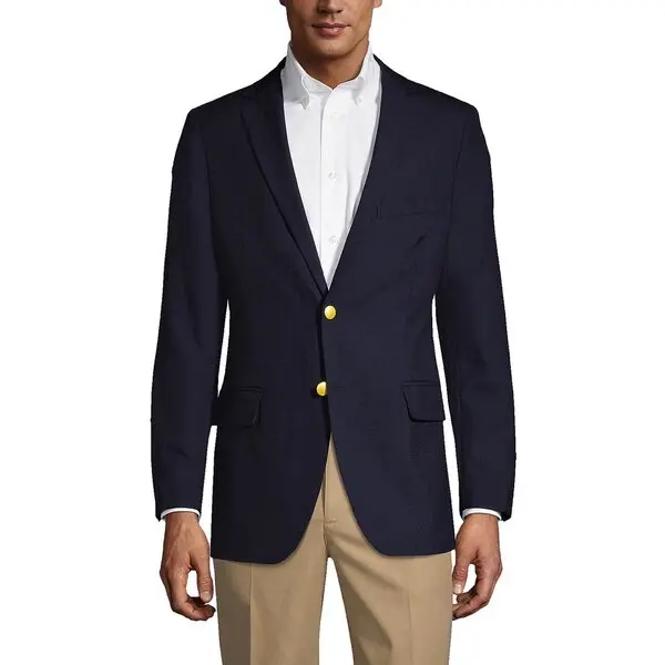 LANDS' END School Uniform Tailored Fit Hopsack Blazer - Deep Navy