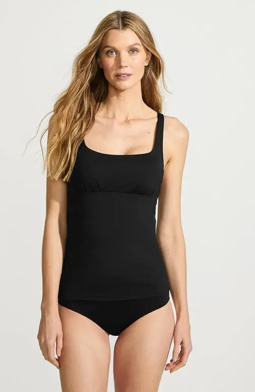 LANDS' END Square Neck Tankini Top With Adjustable Straps - Black
