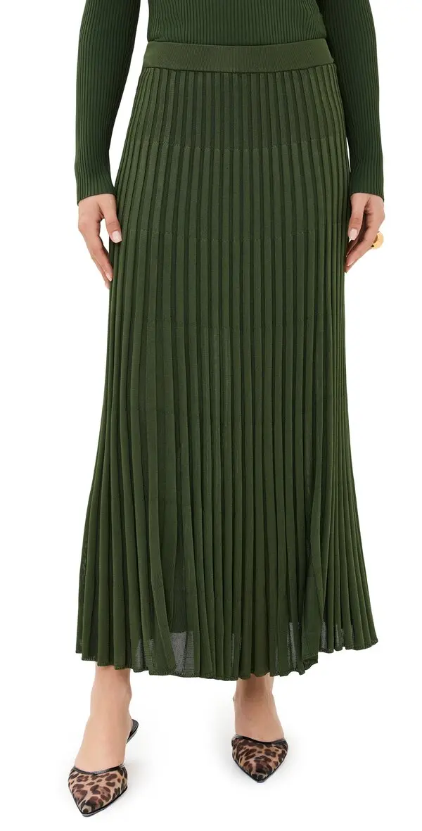 Zimmermann Pleated Midi Skirt In Forest - 40% Off | Editorialist