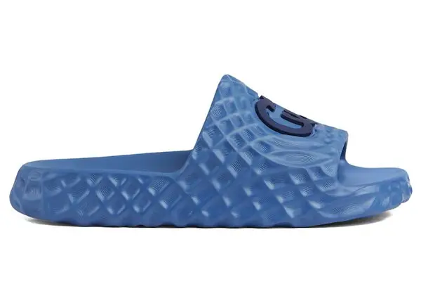 Gucci Slide Sandal With Interlocking G And Water Ripple Design - Blue