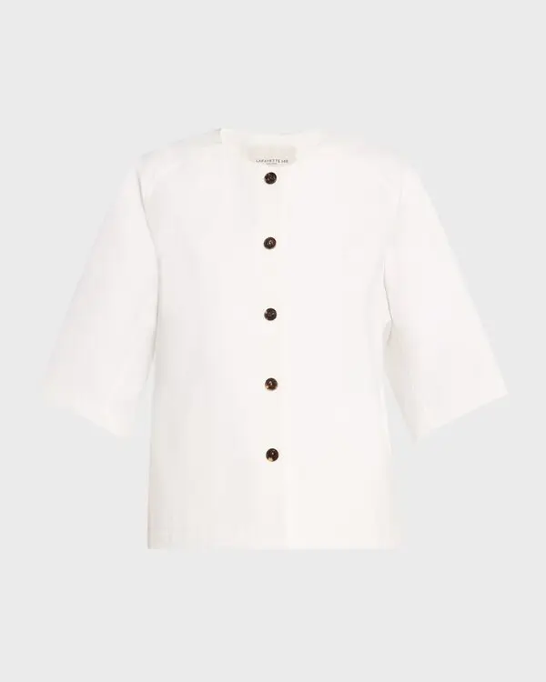 Lafayette 148 New York Elbow-sleeve Shirt Jacket - Sea Salt