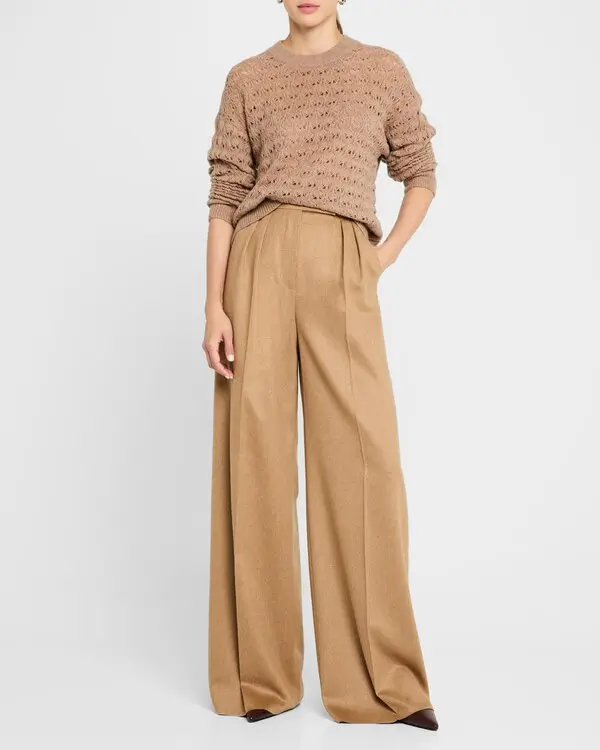 Naadam Crewneck Pointelle-knit Cashmere Sweater - Heathered Brown