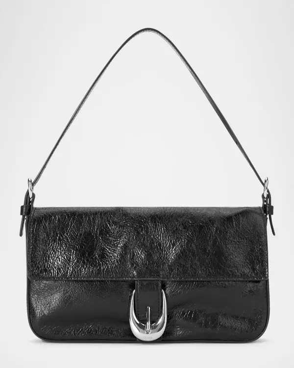 Staud Harlow Crinkled Leather Shoulder Bag - Black