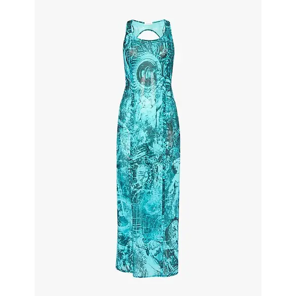 blue cherub dress Angel Midi Dress with Blue Moon and Night Sky Design – Dr Faust main image 0
