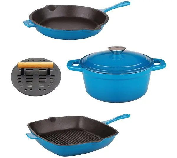 BERGHOFF Neo 5pc Cast Iron Cook Set With Slotte D Steak Press