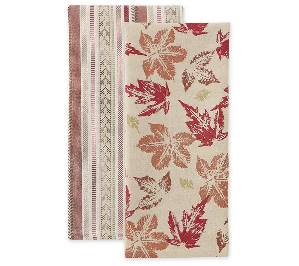 DESIGN IMPORTS Set Of 2 Rustic Leaves Kitchen T Owels