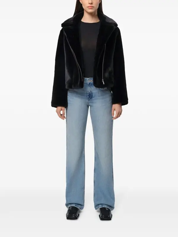 Apparis Notch-lapel Faux Fur Jacket - Black