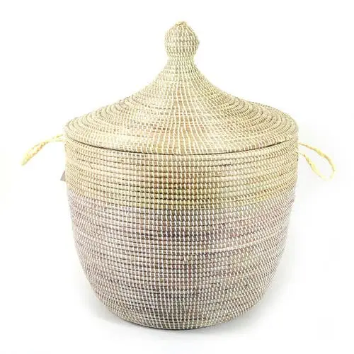 MBARE Dou Lid Storage Basket Two-tone Low Storage - Natural And White