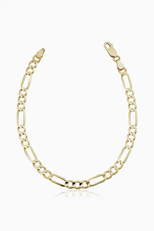 ORADINA 14k Solid Gold Florentine Figaro Bold Chain Bracelet
