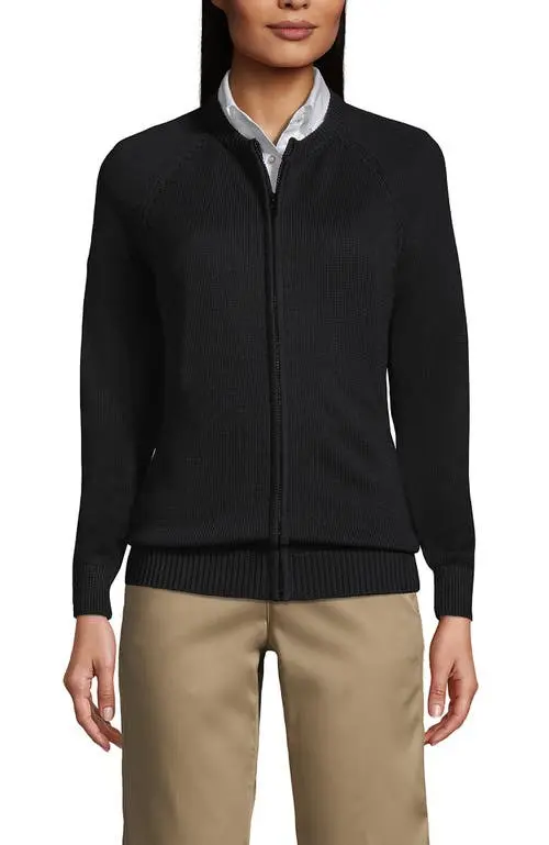 LANDS' END Cotton Modal Zip-front Cardigan Sweater - Black