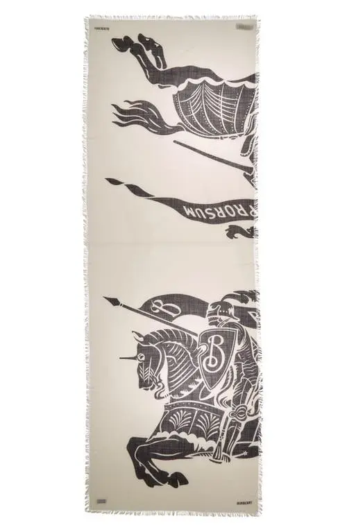 Burberry Equestrian Knight Wool Fringe Scarf - Calico