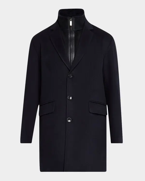 Gorski Loro Piana Wool Coat With Shearling Trim - Navy Pattern