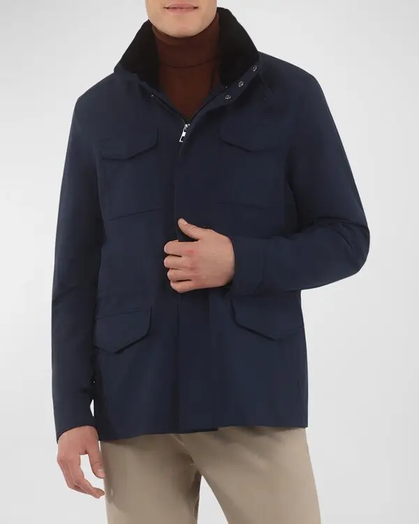 Gorski Loro Piana Storm System Lined Jacket With Detachable Shearling Lamb Collar