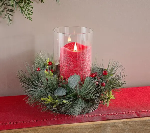 VALERIE PARR HILL Candle Light Berry & Pinecone Centerpiece Valerie
