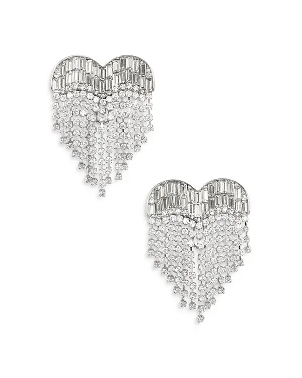 SELF-PORTRAIT Crystal Heart Fringe Earrings