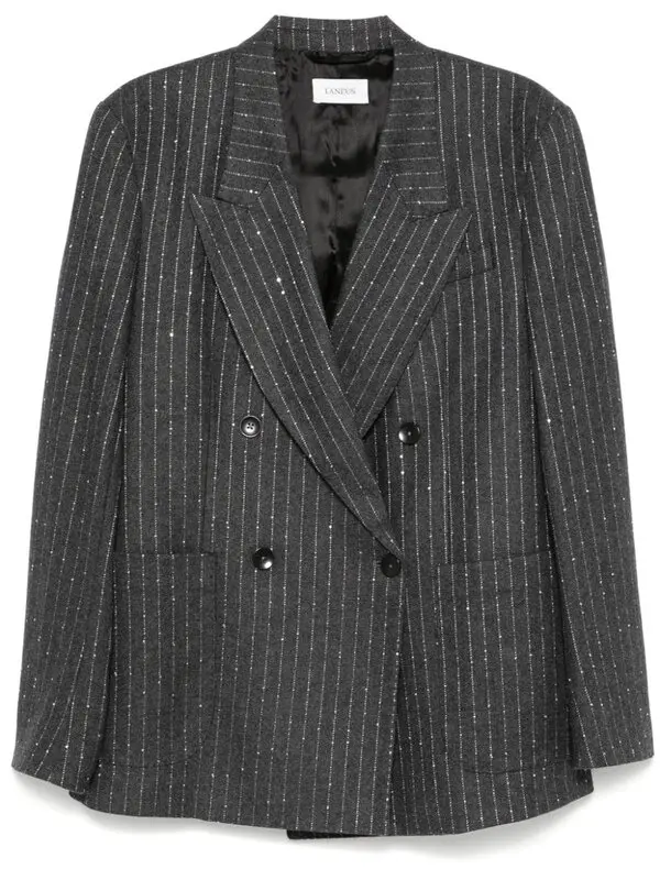 LANEUS Pinstriped Double-breasted Blazer