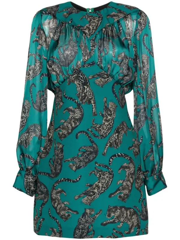 knee length dresses for ladies Ailyn V-Neck Mini Dress | Green Leopard | Womens main image 1