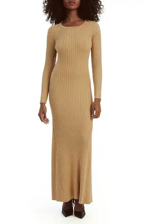 knitted bodycon midi dress Women's Shining Nights Striped Knit Bodycon Midi Dress in Black main image 1