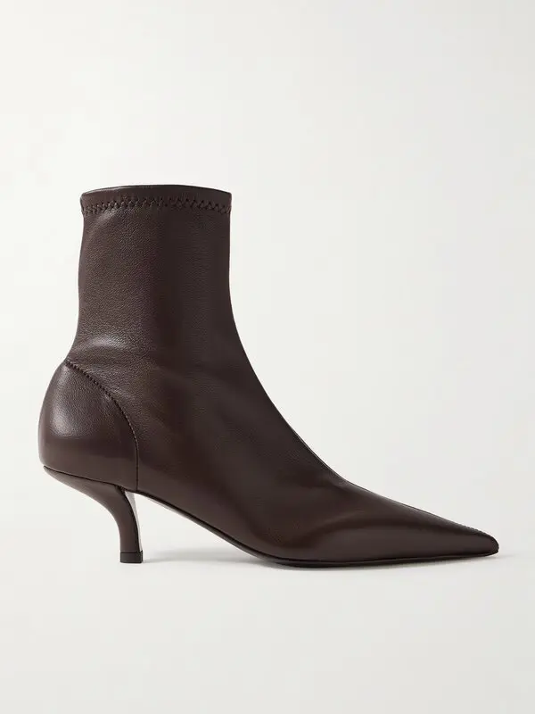 TOTÊME The Heeled Sock Leather Ankle Boots - Brown