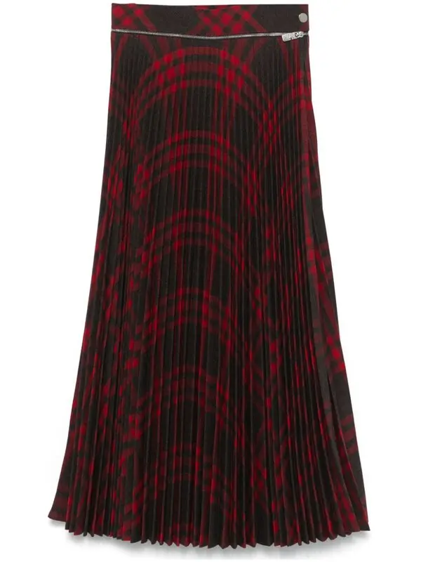 Burberry Checked Pleated Midi Skirt