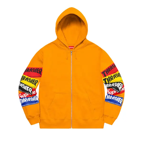 Supreme X Thrasher Multi Logo Zip Up Hooded Sweatshirt - Gold