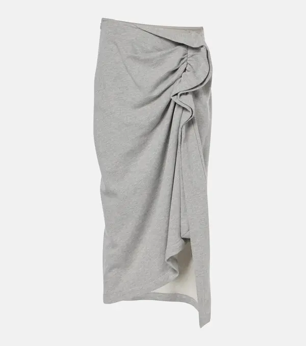 Dries Van Noten Gathered Cotton Jersey Midi Skirt - Grey