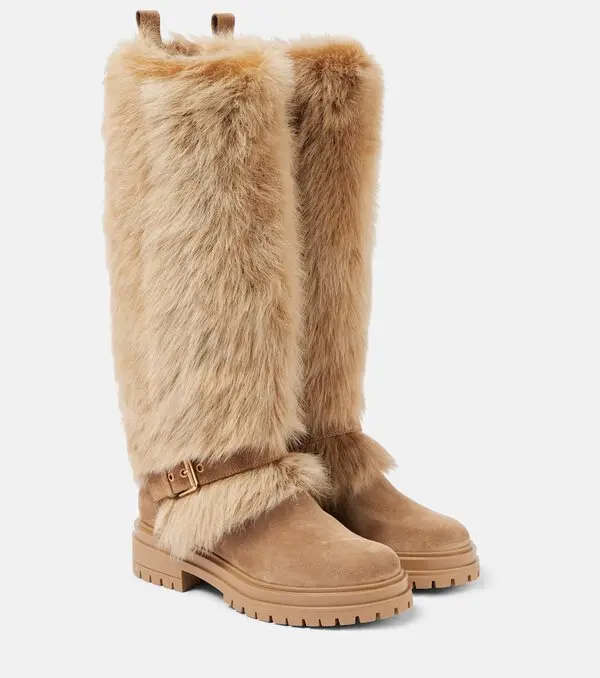 GIANVITO ROSSI Shearling-trimmed Suede Knee-high Boots