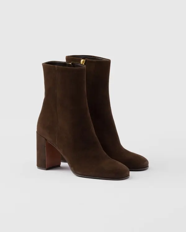 Prada Suede Booties - Dark Brown