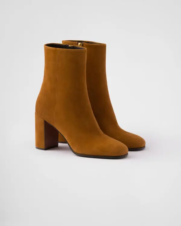 Prada Suede Booties - Cognac