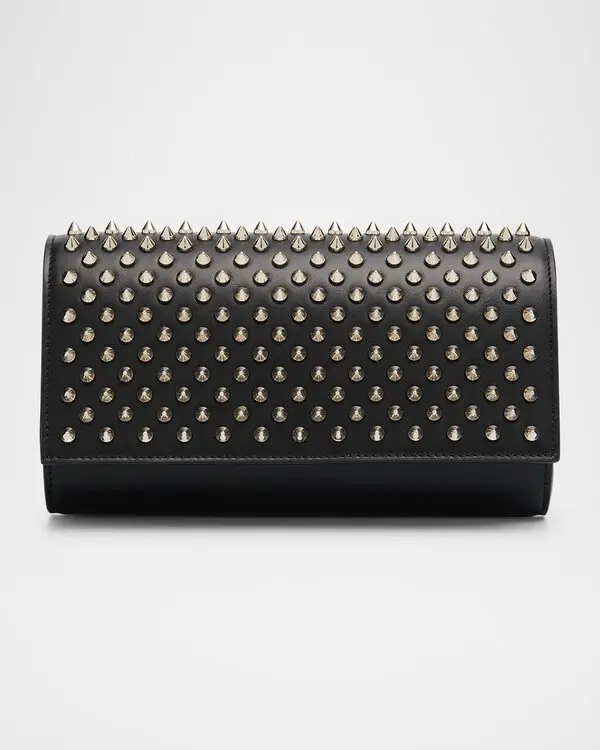 CHRISTIAN LOUBOUTIN Paloma Spike Studs Leather Wallet On Chain - Black/silver