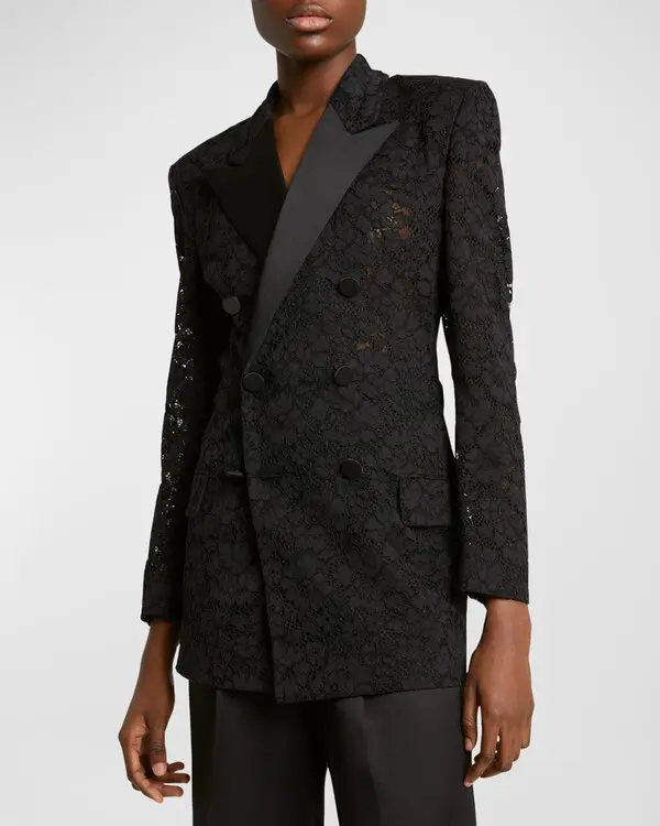 Saint Laurent Double-breasted Lace Tuxedo Blazer