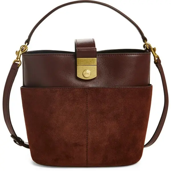 Veronica Beard Leather Bucket Bag - Chestnut