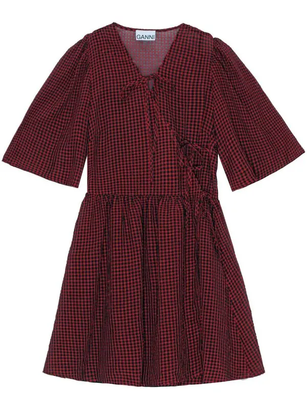 GANNI Gingham-print Mini Wrap Dress