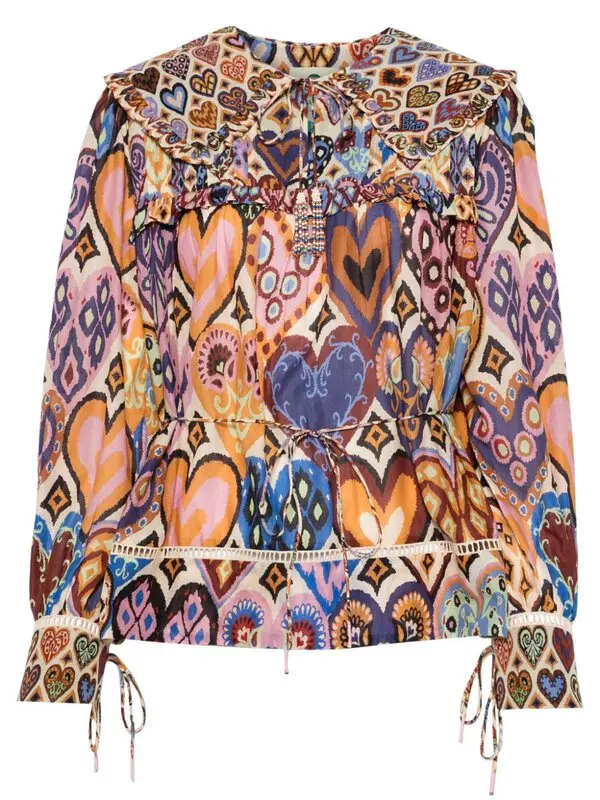 Farm Rio Heart Ikat Blouse - Neutrals