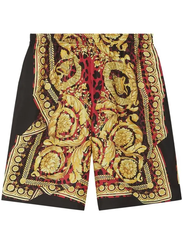 Versace Wild Barocco Silk Shorts - Yellow